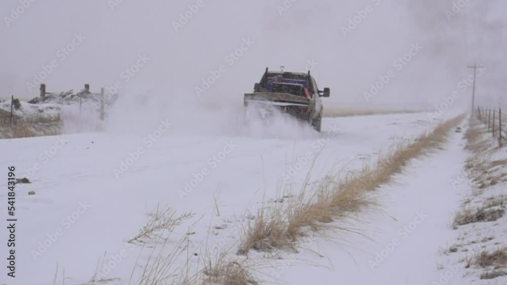 Lockdown Slow Motion Shot Of Pick-Up Truck Splashing Snow - Dulce, New ...