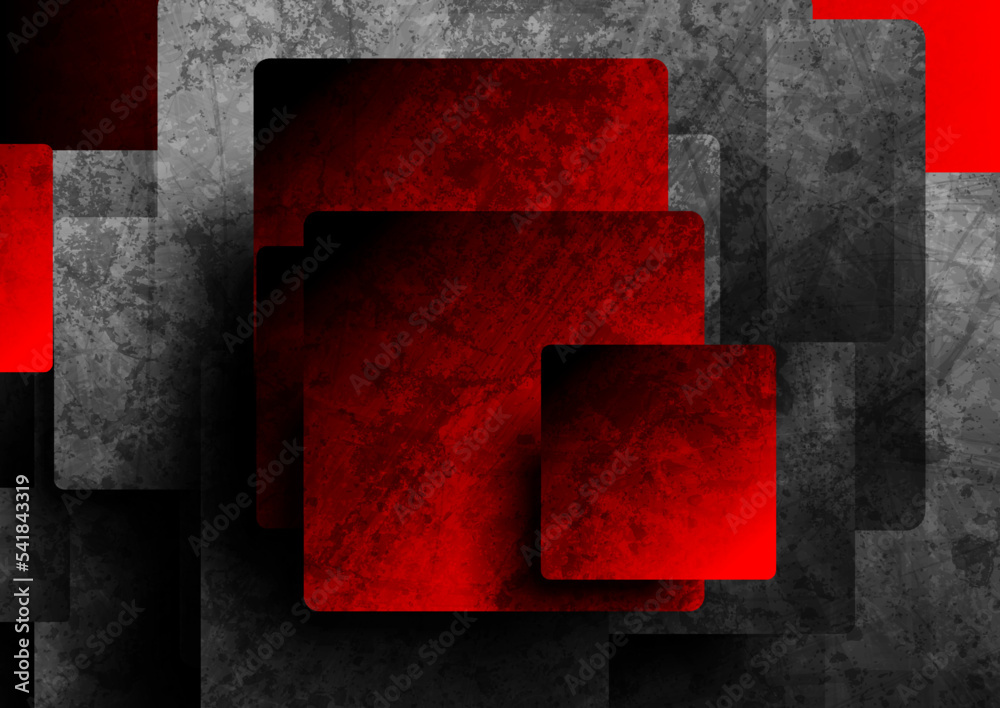 Red and black squares tech grunge abstract background. Geometric vector ...