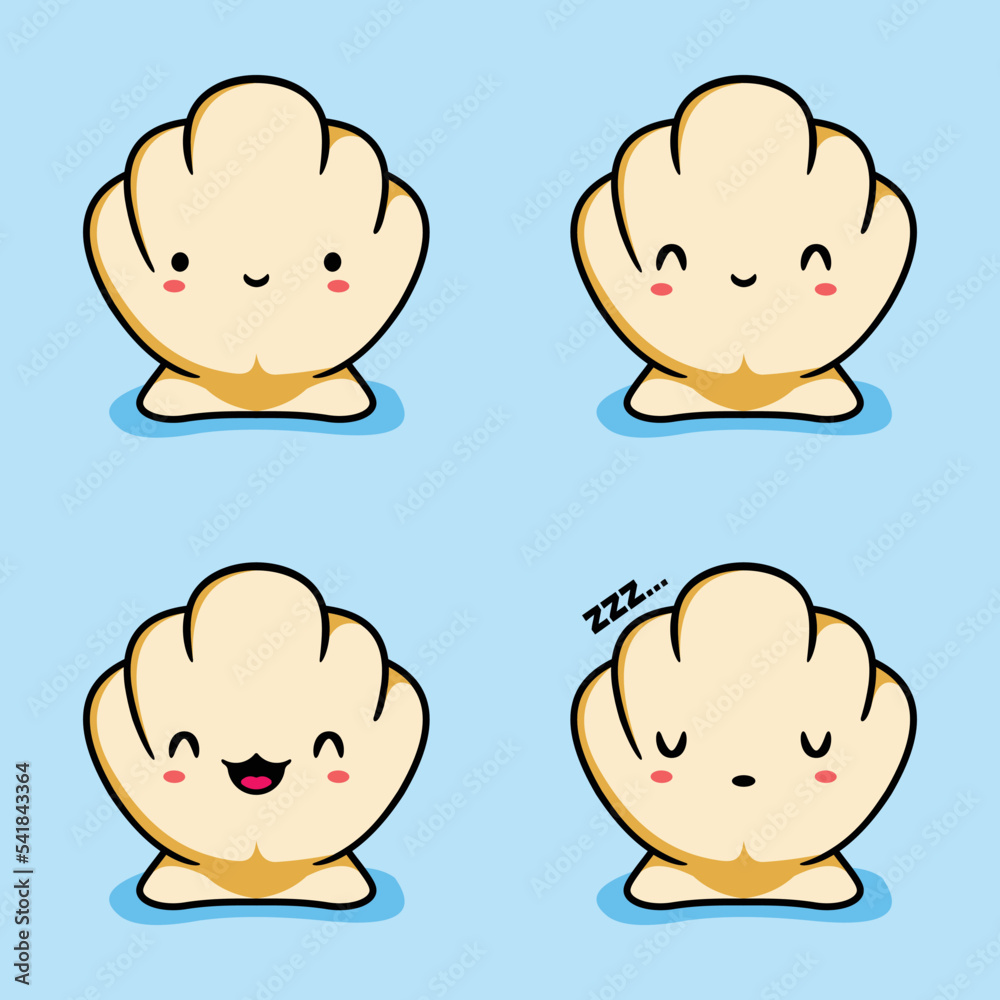 vector illustration of kawaii sea shell emoji Stock Vector | Adobe Stock