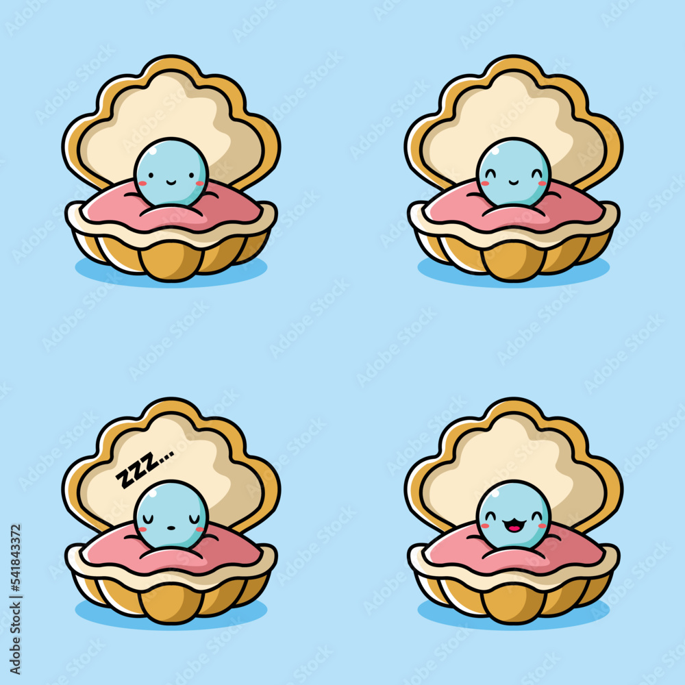 vector illustration of kawaii sea shell emoji Stock Vector | Adobe Stock