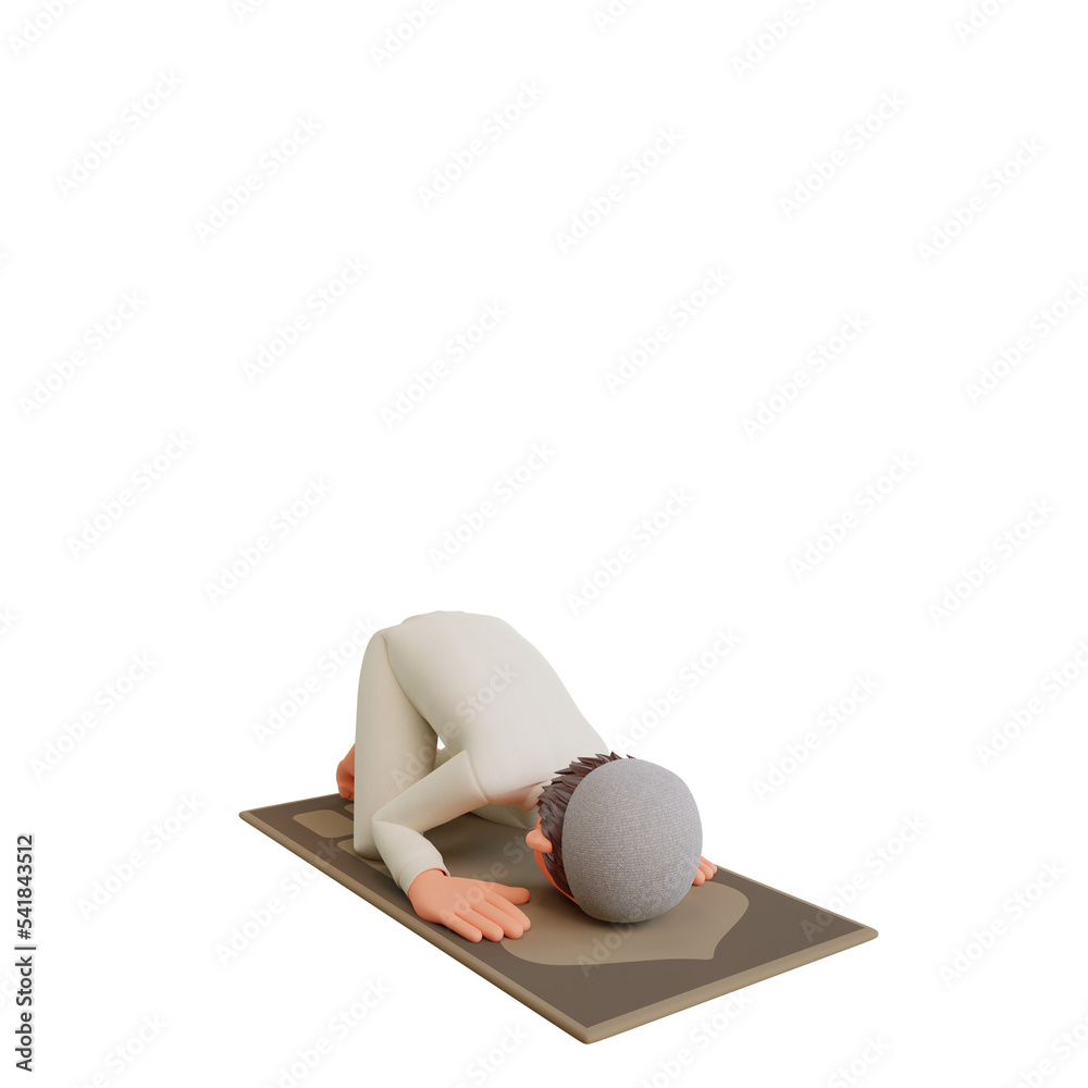 3d render character muslim boy praying in sujud posture Stock ...