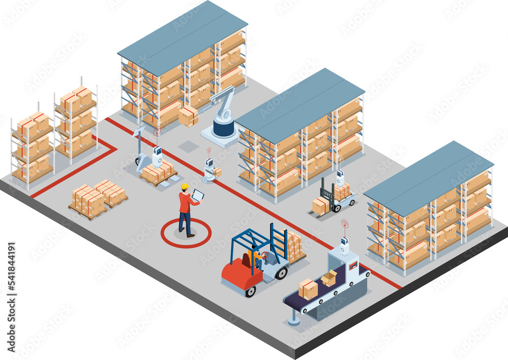 3d Isometric Automated Warehouse Robots And Smart Warehouse Technology