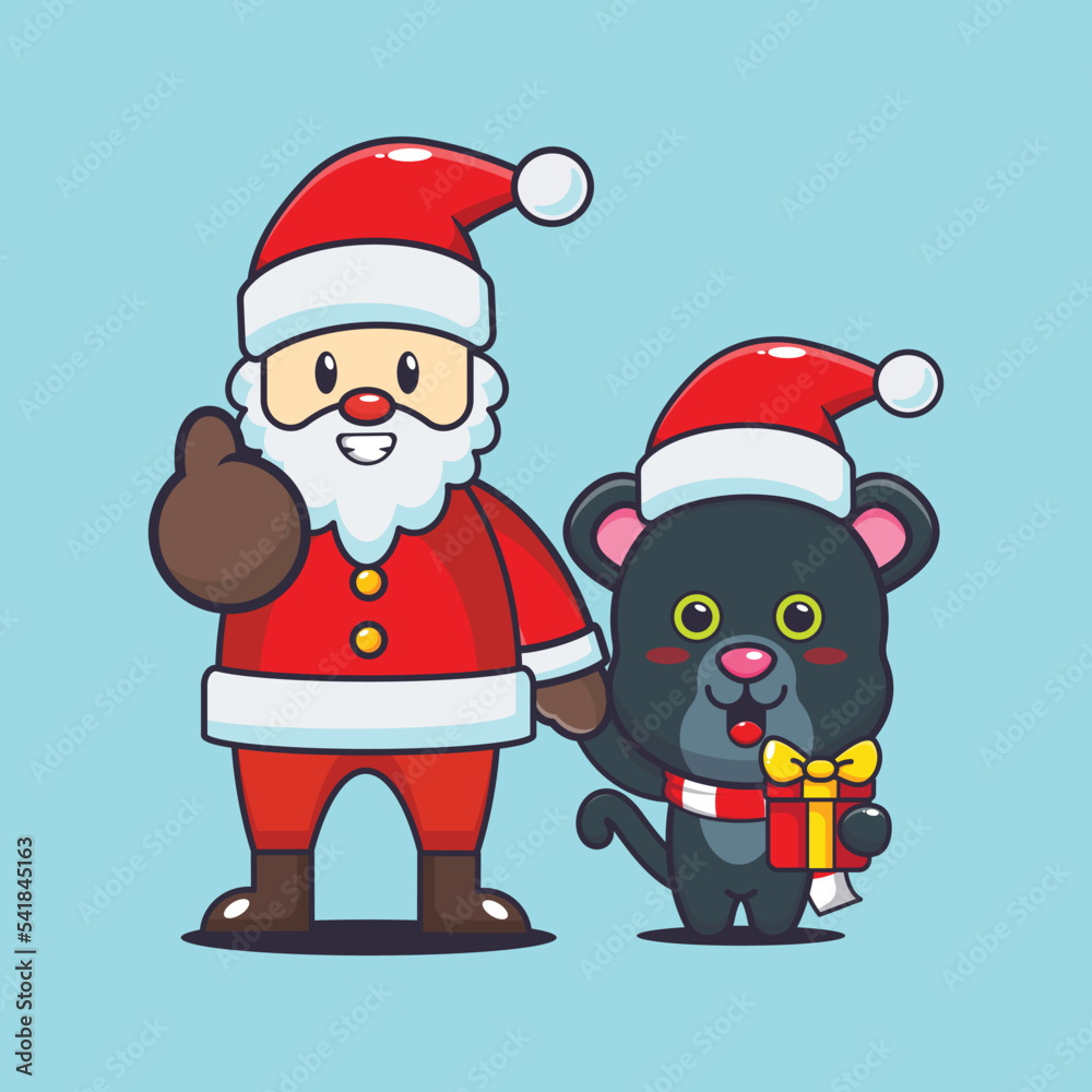 Cute panther with santa claus. Cute christmas cartoon illustration ...