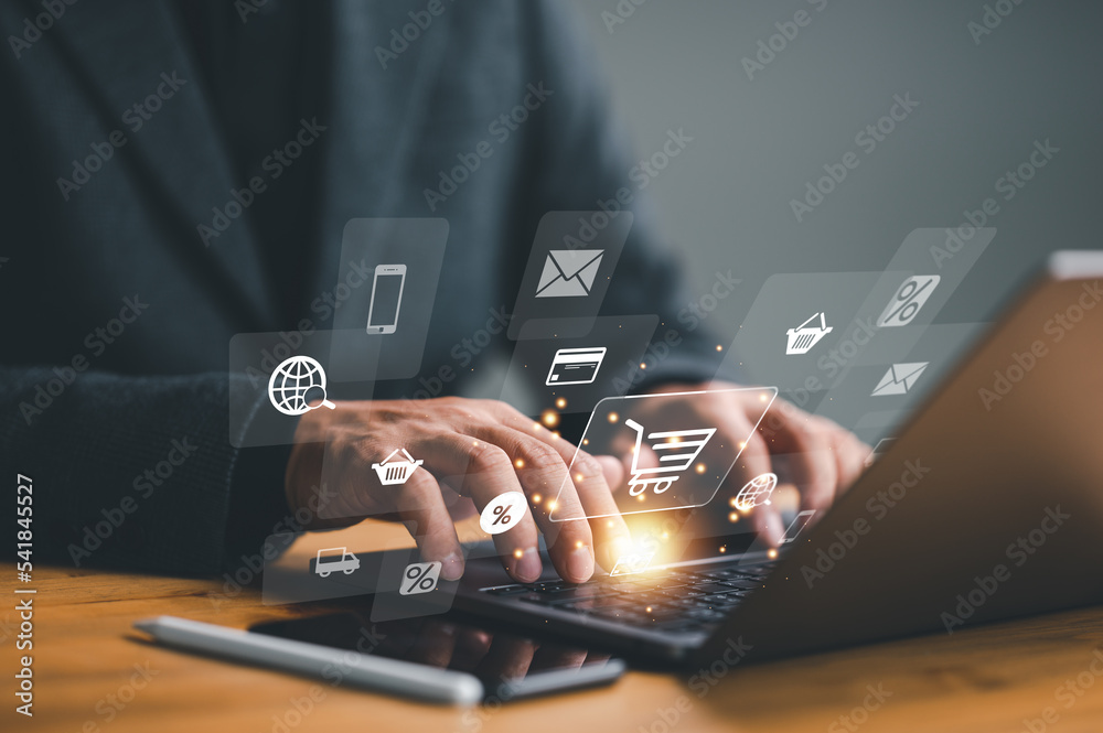 customer, buyer, Shopper using computer laptop to input order with ...