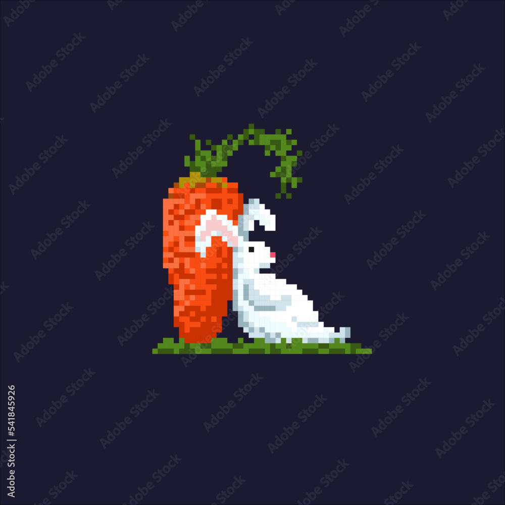 Pixel rabbits on a dark background. Cute rabbits in funny suits. New ...