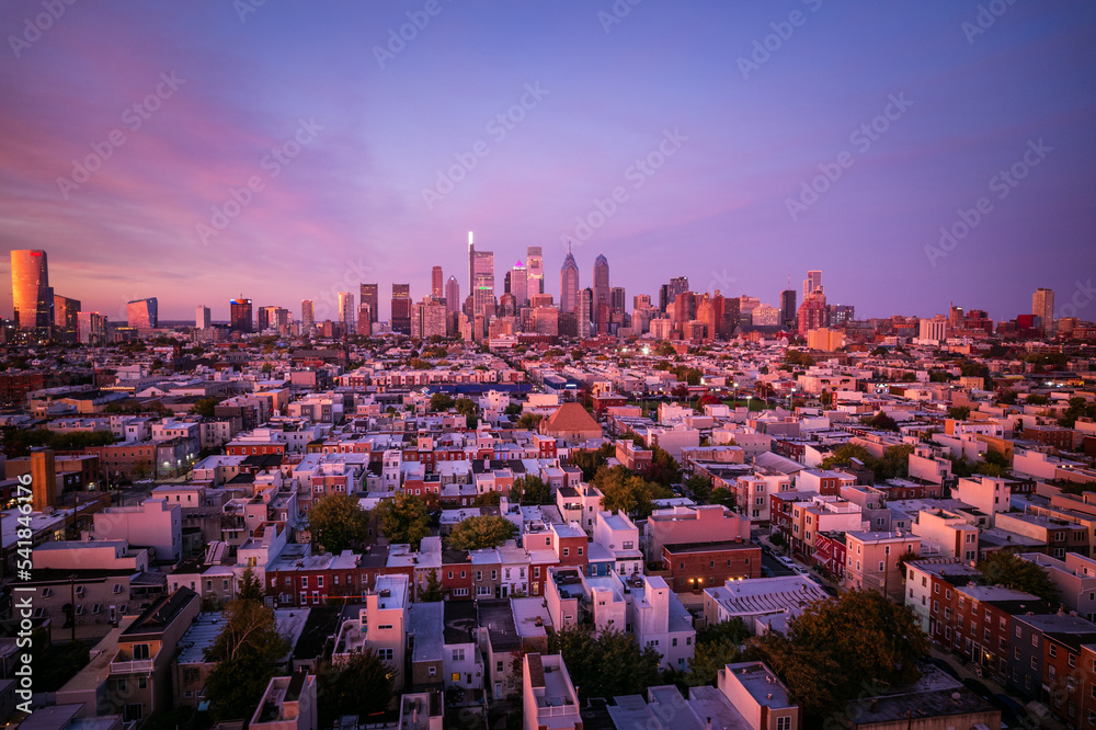 Drone of Epic Philadelphia Sunset Stock Photo | Adobe Stock