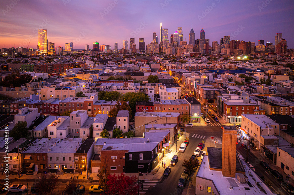 Drone of Epic Philadelphia Sunset Stock Photo | Adobe Stock