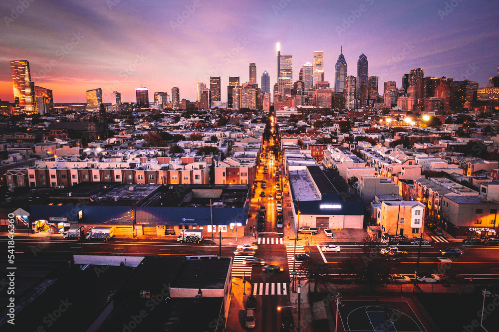 Drone of Epic Philadelphia Sunset Stock Photo | Adobe Stock