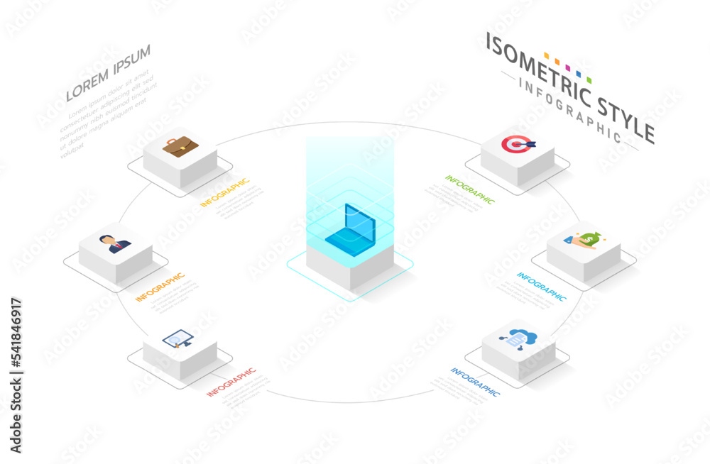 Isometric Infographic template for business. 6 Steps Modern Mindmap ...