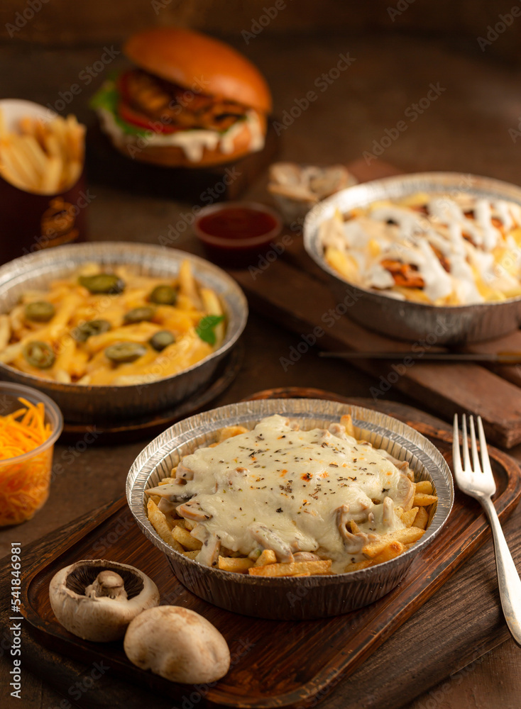 plate and fork Melted white cheese in table Stock-Foto | Adobe Stock