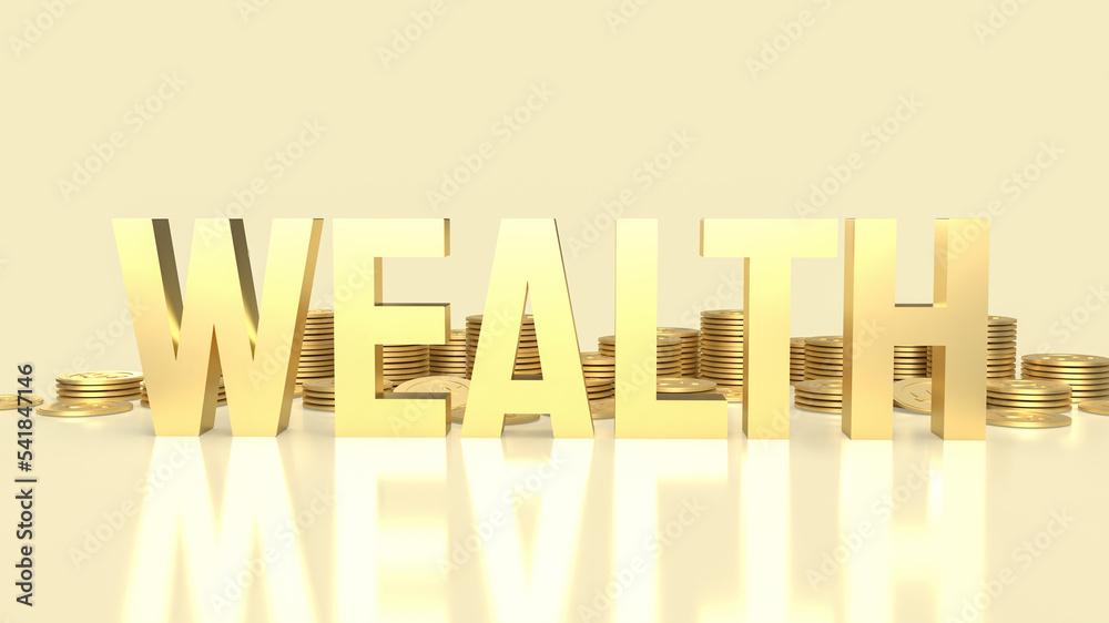 The gold wealth text and gold coins for business concept 3d rendering ...