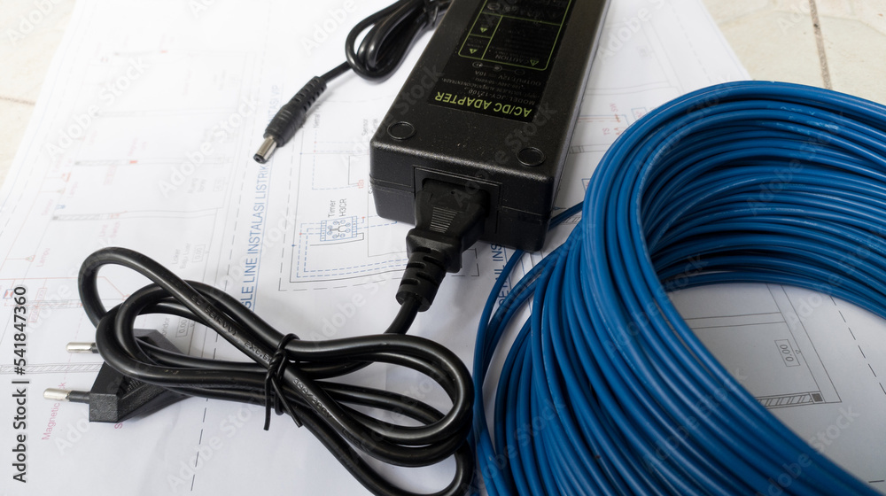Adapter Power supplay and wiring for electrical project. Stock Photo ...