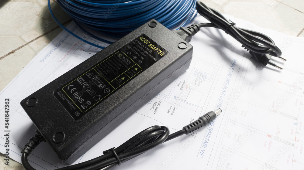 Adapter Power supplay and wiring for electrical project. Stock Photo ...