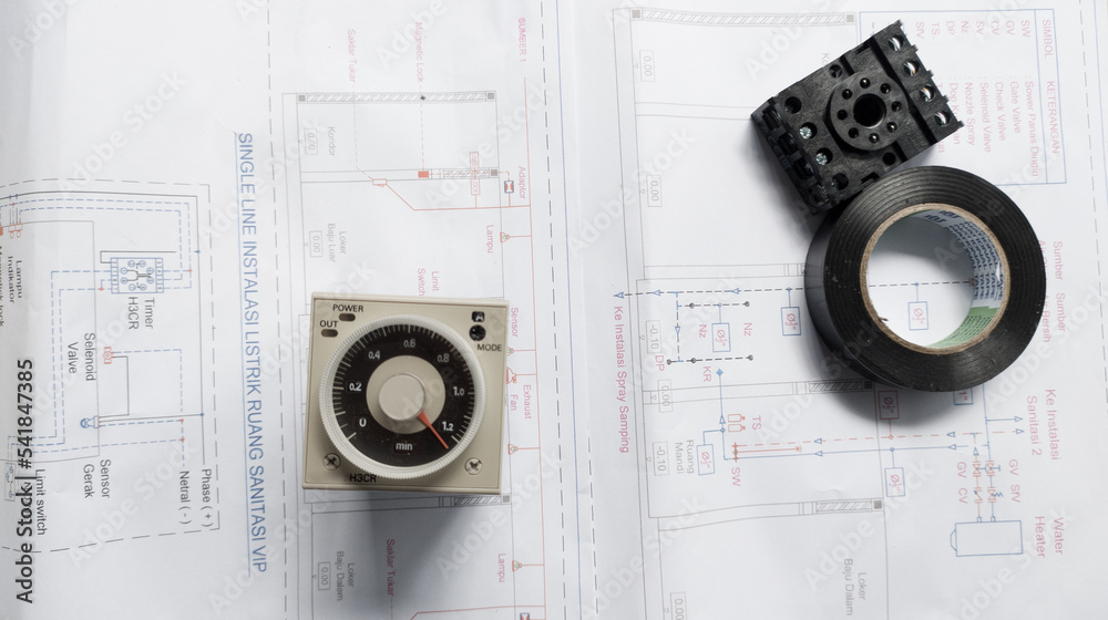 The close up Electric timer with electric diagram background. Stock ...