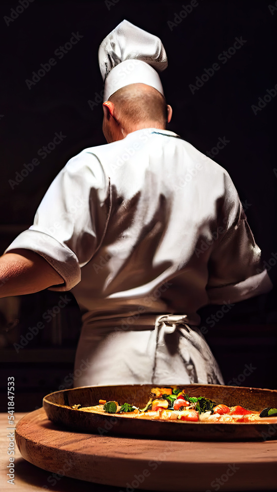 The Chef. Busy Chief. View of Back in the Kitchen of Restaurant ...
