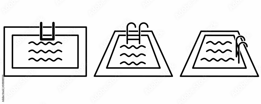 outline swimming pool icon set isolated on white background Stock ...