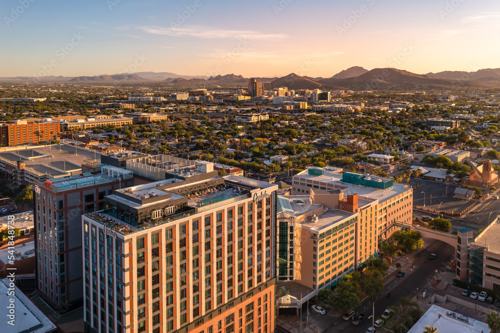 he Graduate Hotel and Marriott Hotel with downtown Tucson in distance ...