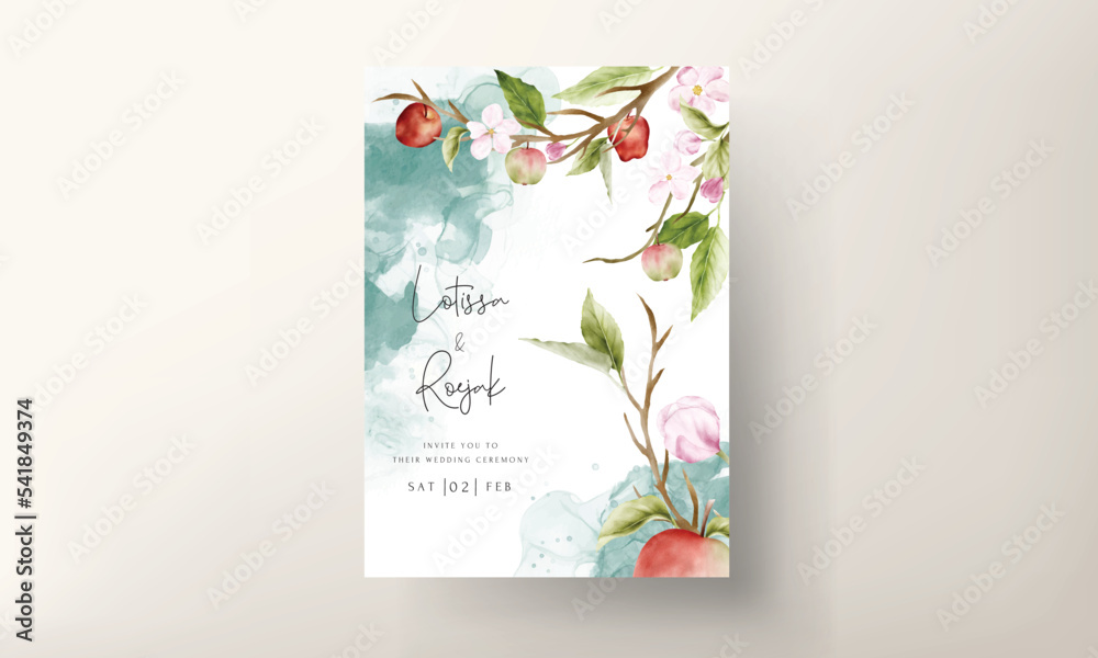 Vintage Floral Watercolor Botanical Apple And Pink Flower Wedding