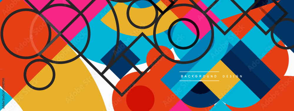 Circle and square geometric background. Round shapes with squares and ...