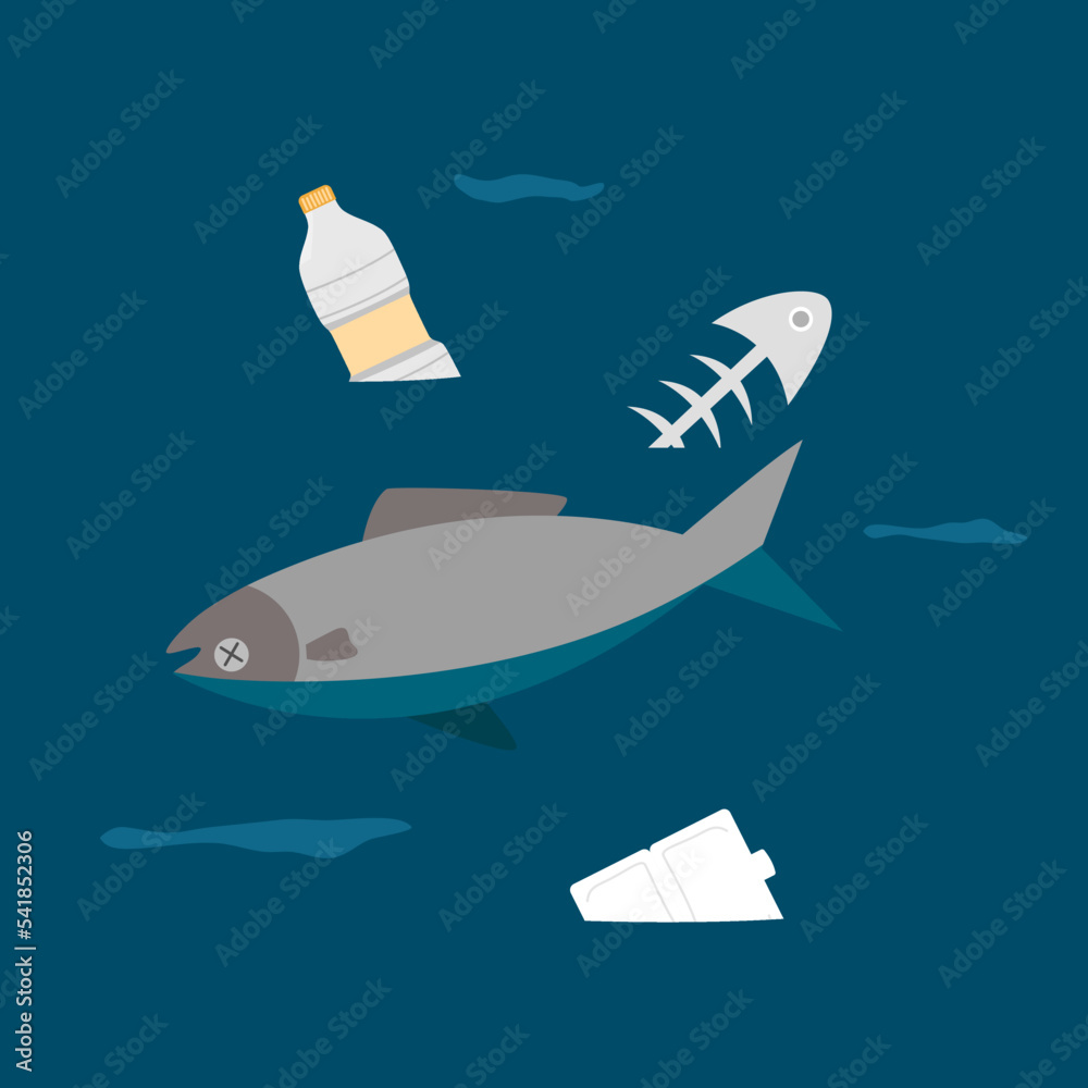 Dead fish floating in the lake flat design. Water pollution concept ...