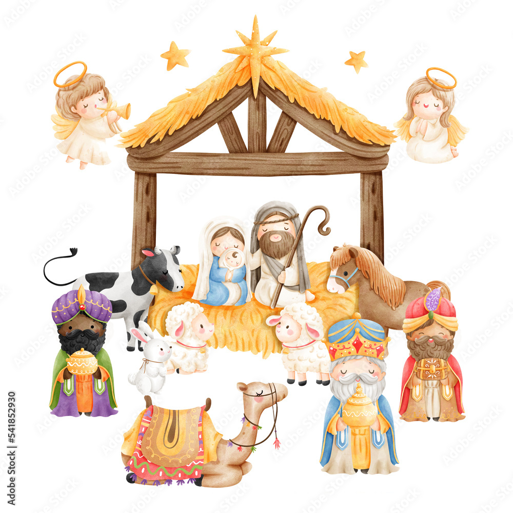 Christmas nativity, holy night Stock Illustration | Adobe Stock
