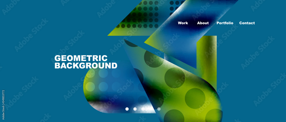 Glassmorphism landing page background template. Colorful glass shapes ...