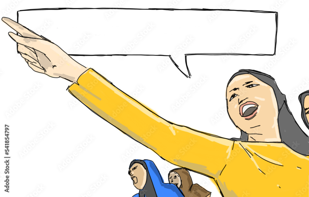 Women Protest, angry, demand, and shout with dialog box Stock ...