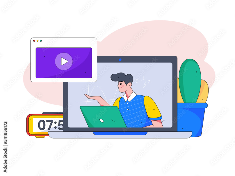 Reading learning remote online education through online classes flat vector concept operation ...