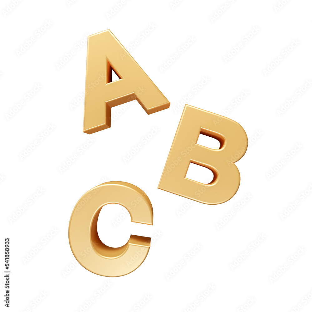 3D Golden ABC letters isolated on white background. language learning ...