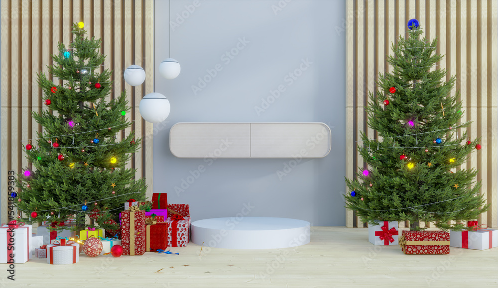 Merry Christmas and New Year holiday with presents, podium designs for ...