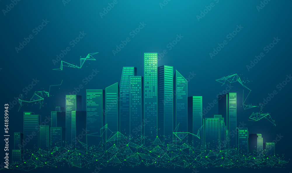 concept of smart city or digital city, graphic of buildings with low ...
