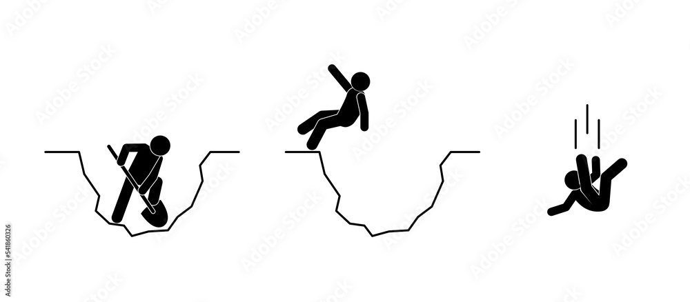man fell into a hole, falling down illustration, be careful warning ...