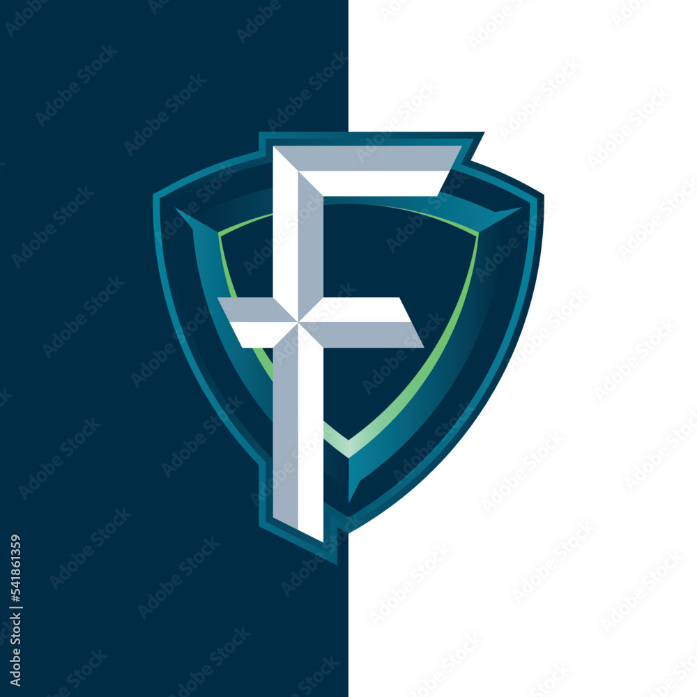 the esports alphabet logo is formed from the letter F and a shield as ...