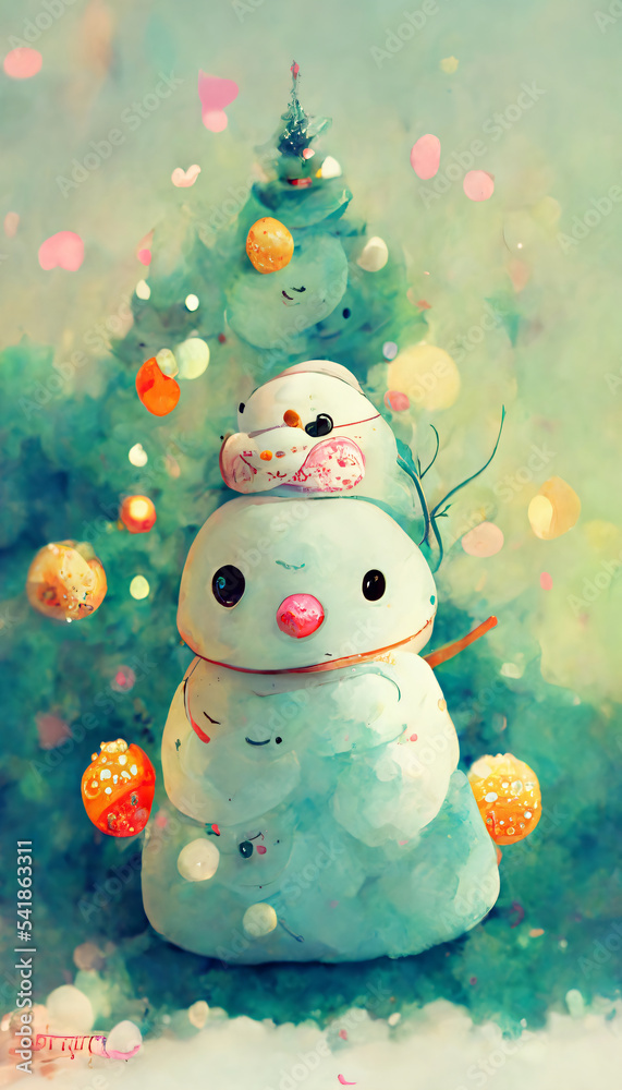 christmas snowman and decorations illustration with anime style Stock ...