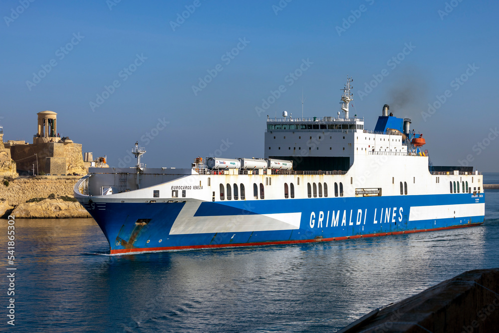 Grand Harbour, Malta - October 22, 2022: Grimaldi Lines Eurocargo ...