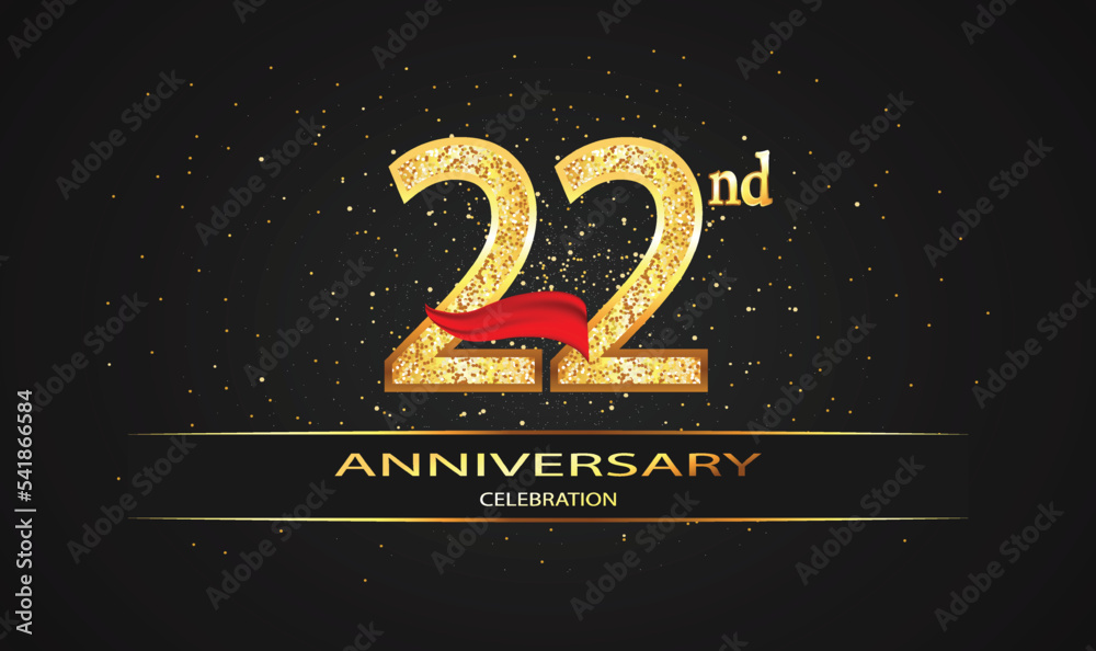 22 Year Anniversary celebration Vector Design with red ribbon and ...