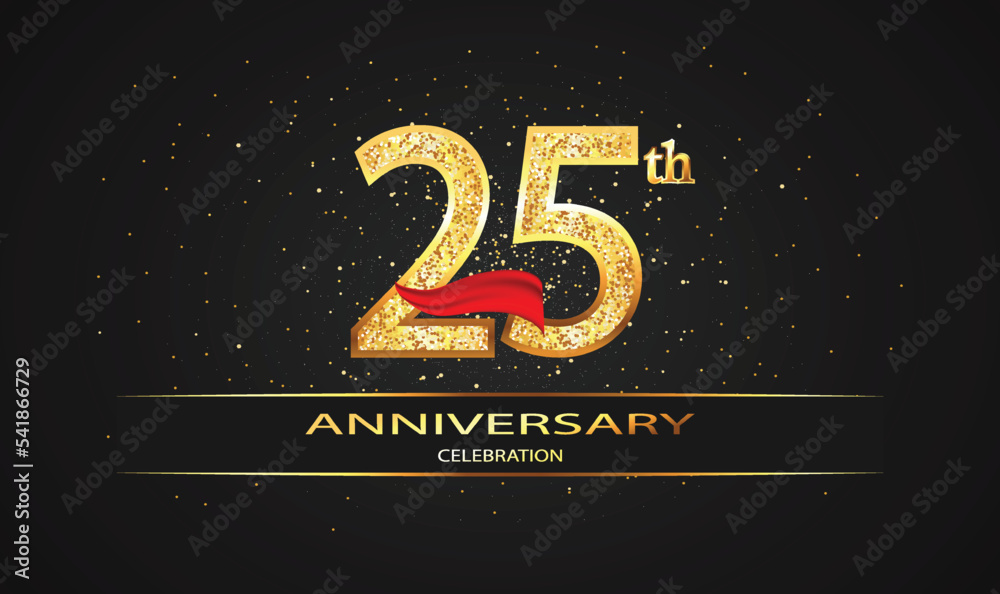 25 Year Anniversary celebration Vector Design with red ribbon and ...