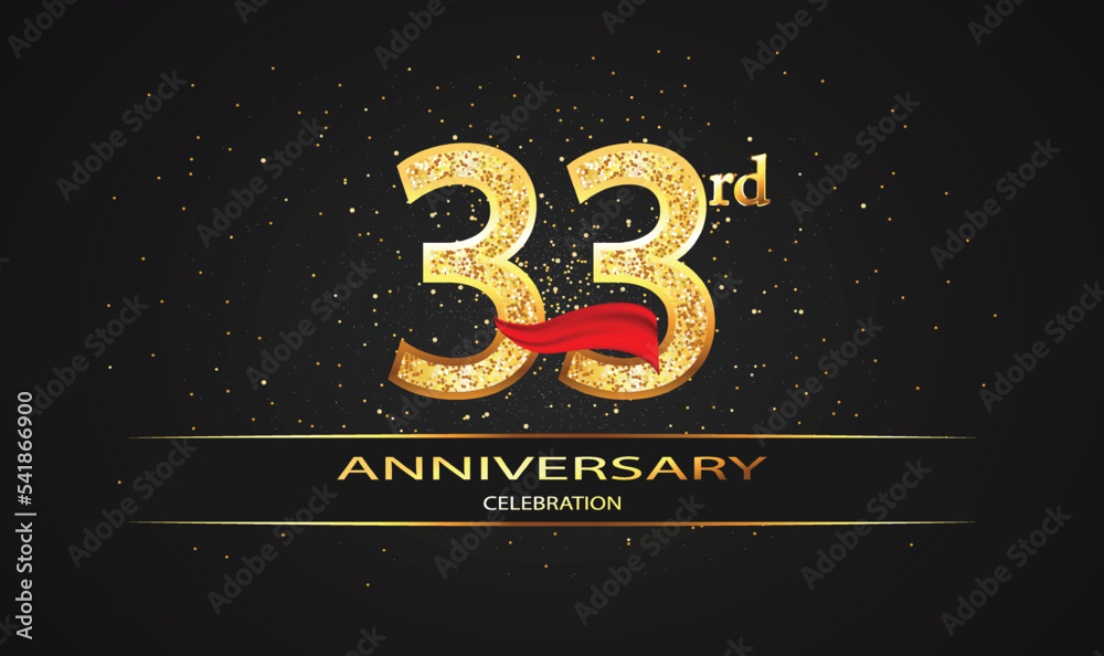33 Year Anniversary celebration Vector Design with red ribbon and ...