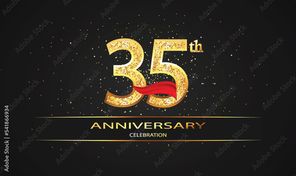35 Year Anniversary celebration Vector Design with red ribbon and ...