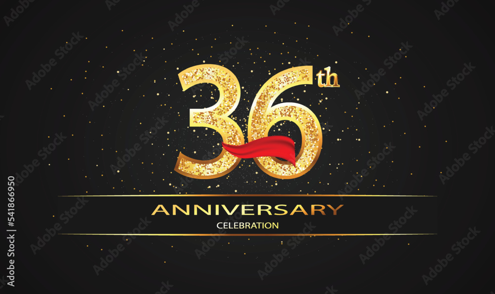36 Year Anniversary celebration Vector Design with red ribbon and ...