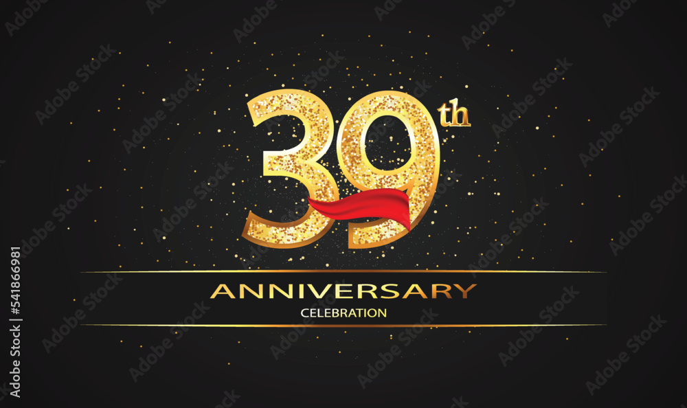 39 Year Anniversary celebration Vector Design with red ribbon and ...