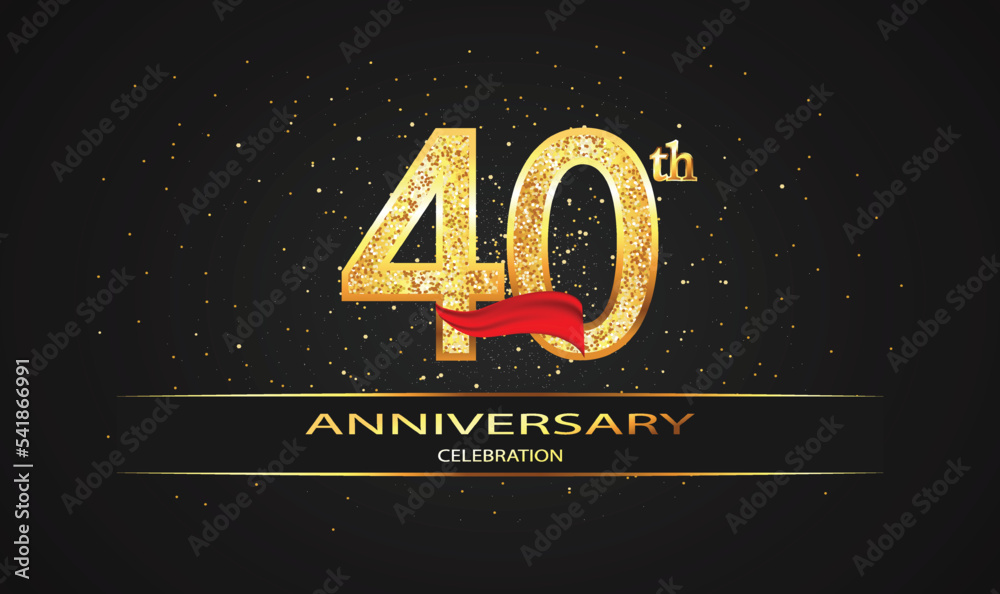 40 Year Anniversary celebration Vector Design with red ribbon and ...