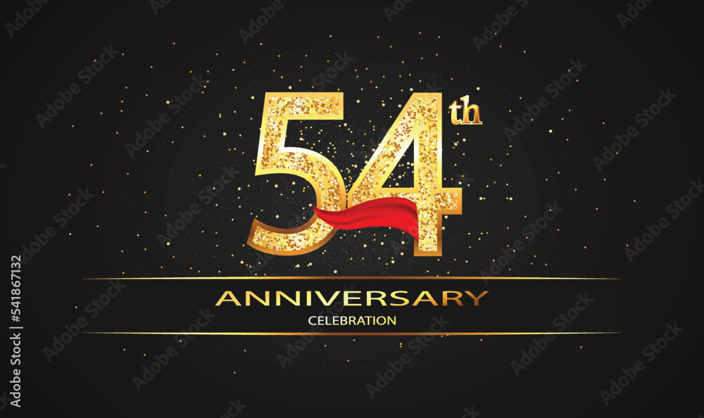 Vetor de 54 Year Anniversary celebration Vector Design with red ribbon ...