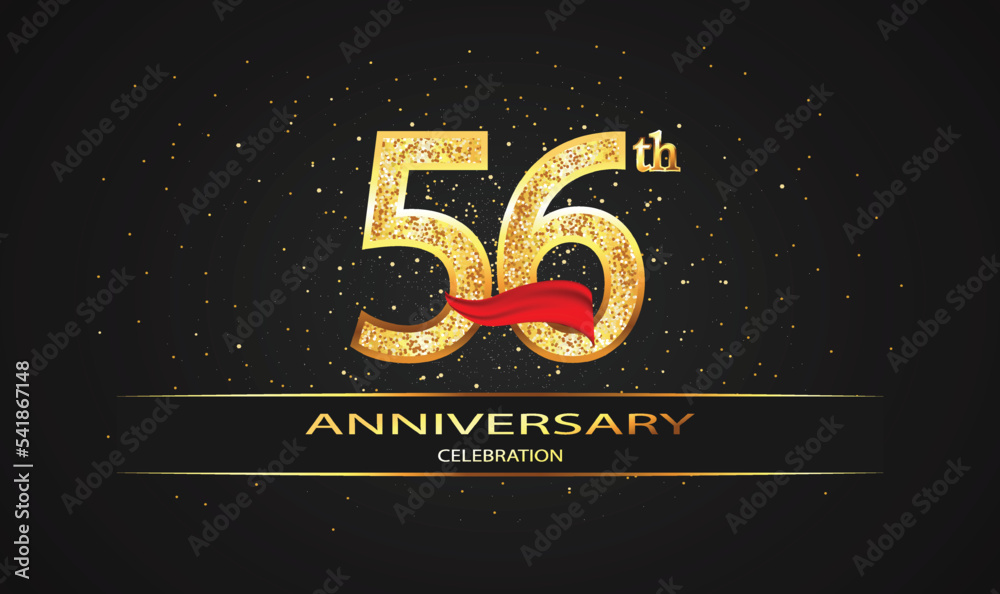 56 Year Anniversary celebration Vector Design with red ribbon and ...