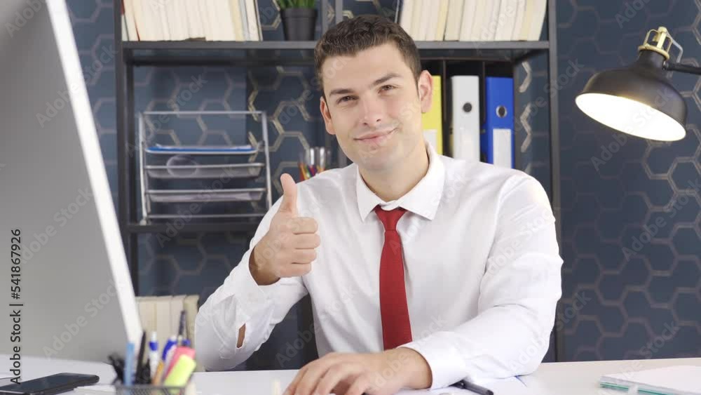 Office worker man looking at camera, smiling and saying ok. Office ...