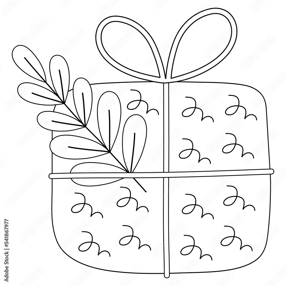 Coloring book, Box with a gift for christmas, new year, birthday. Black ...