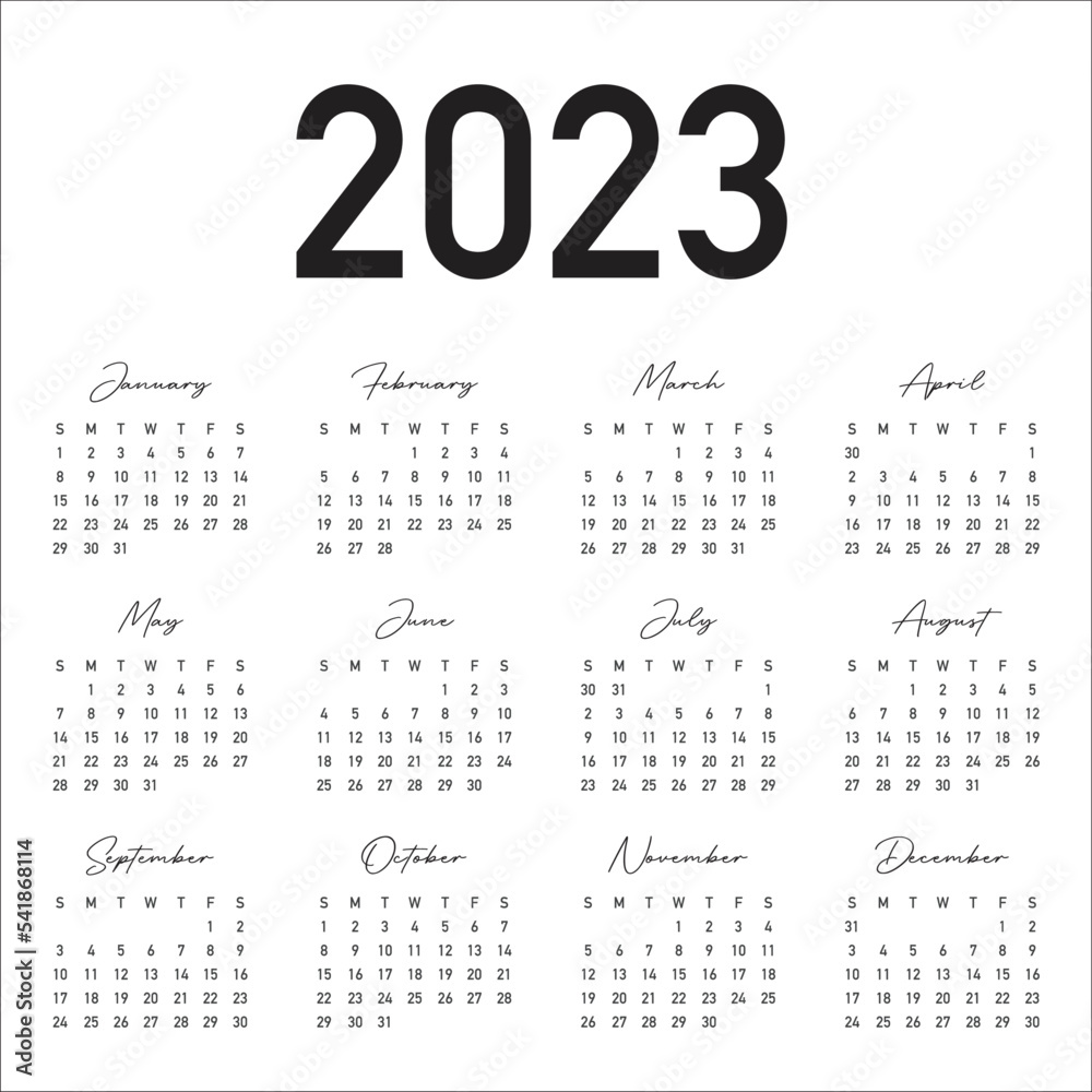 Year 2023 calendar vector design template, simple and clean design ...