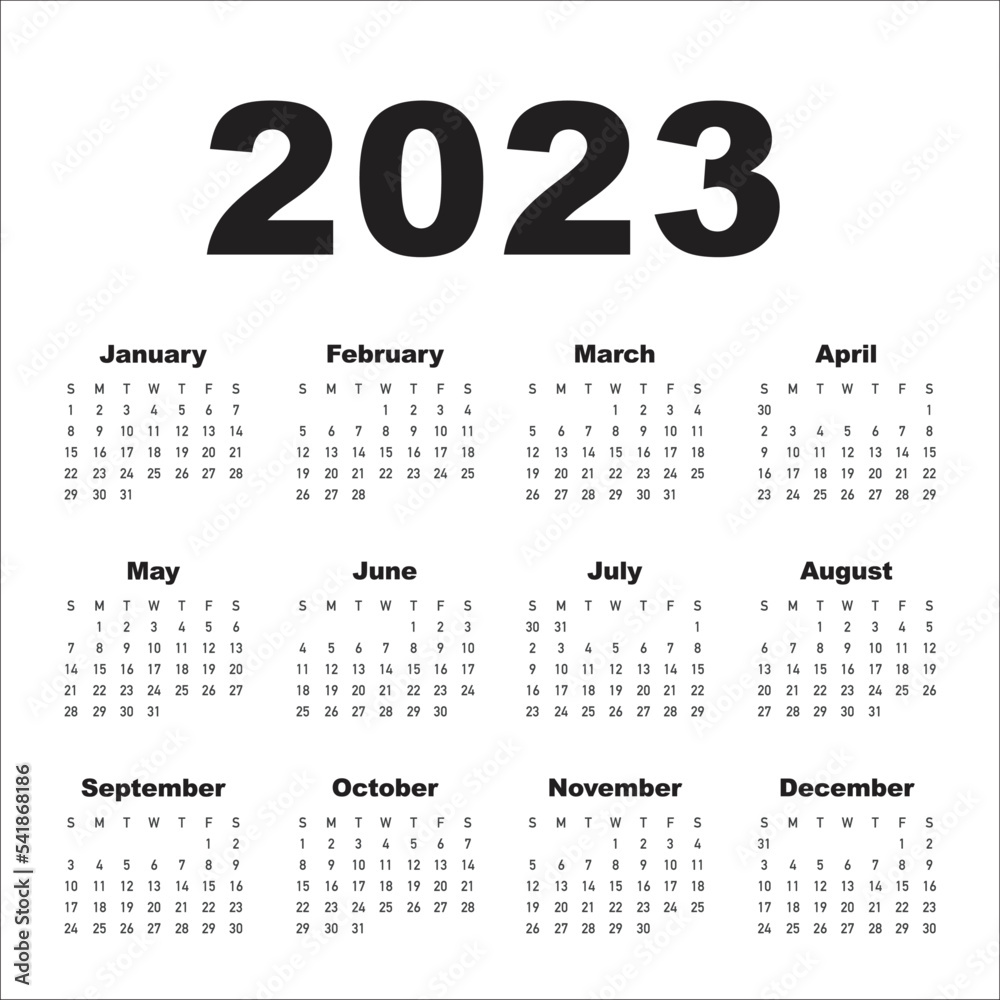 Year 2023 calendar vector design template, simple and clean design ...