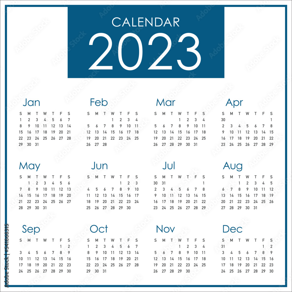 Year 2023 calendar vector design template, simple and clean design ...