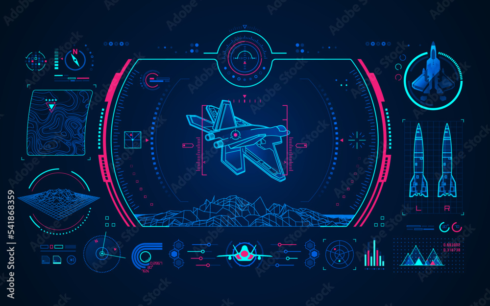 graphic of air fighter with missile launcher interface Stock ベクター ...